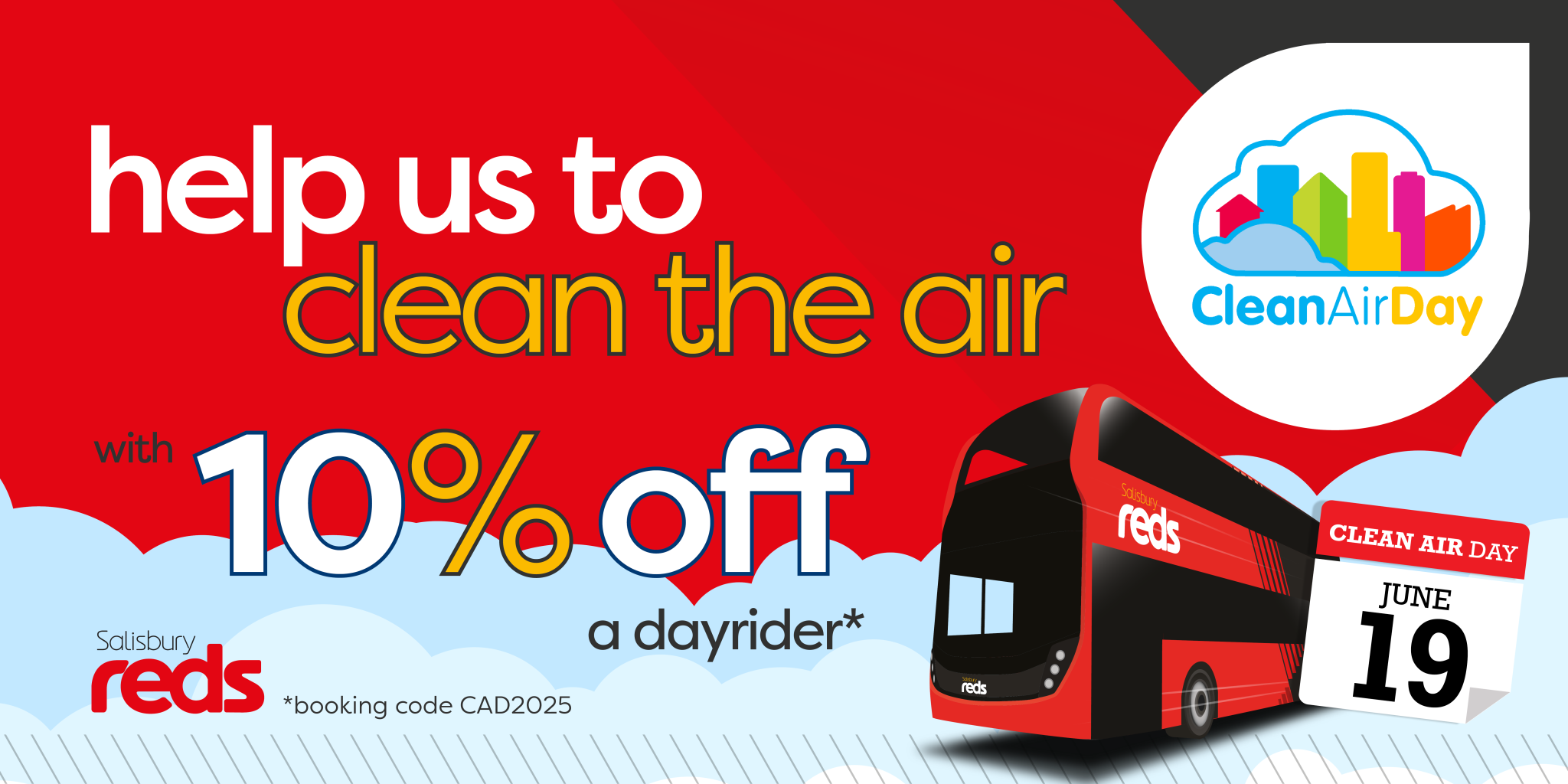 Go Car free and Save 10% off a Dayrider on Clean Air Day - Salisbury Reds